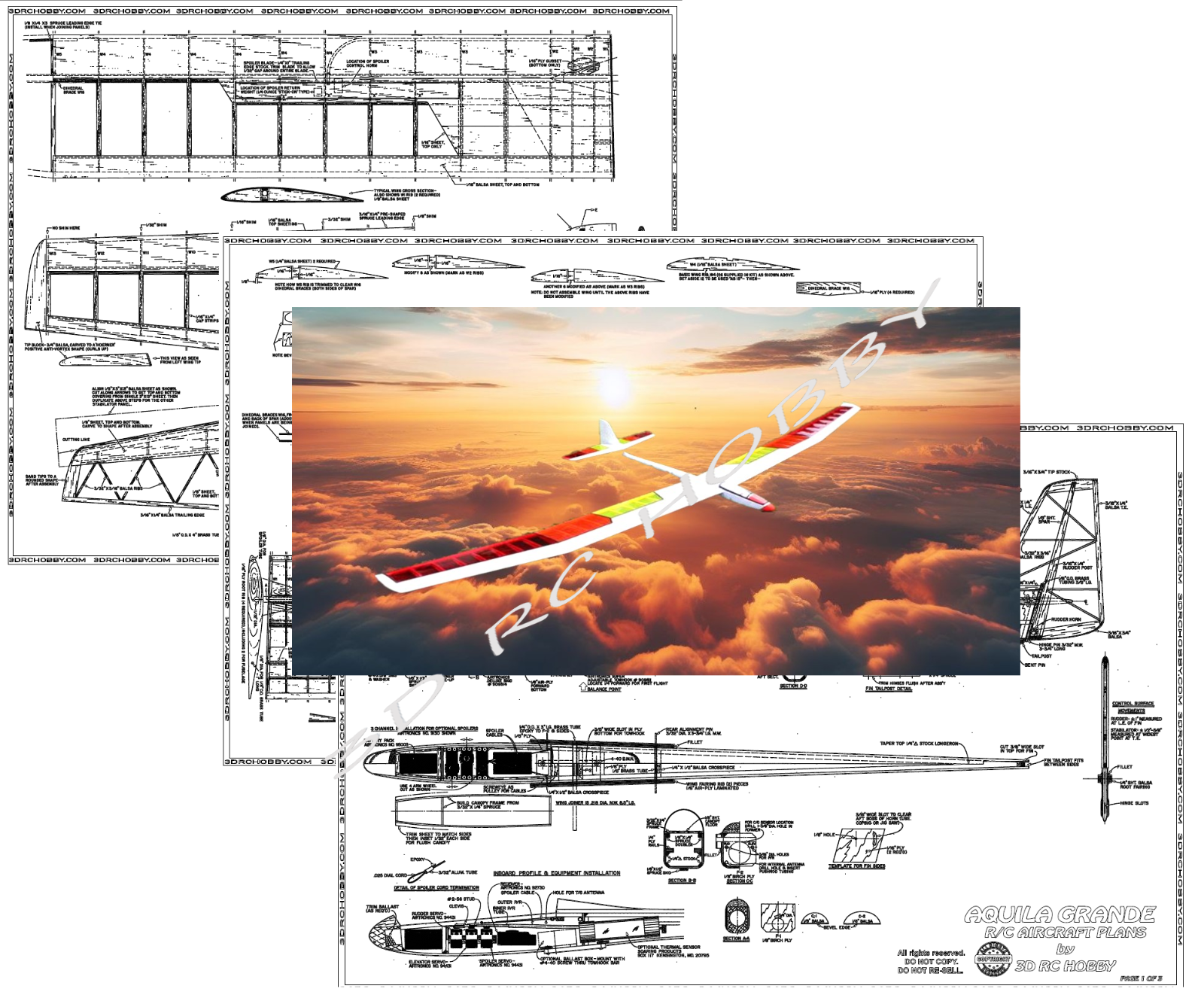 R/C Airplane Plans PRINTED: Aquila Grande Sailplane 123" Wingspan | eBay