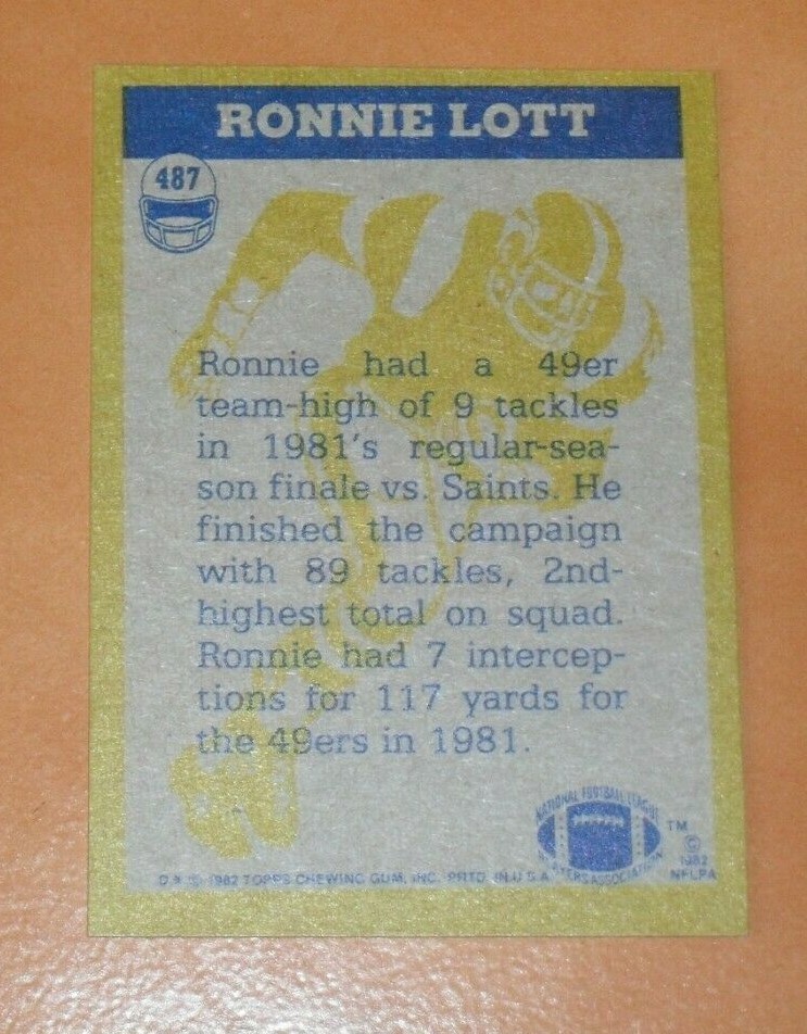 1982 TOPPS # 487 RONNIE LOTT ROOKIE IN ACTION PACK FRESH FREE SHIPPING ...