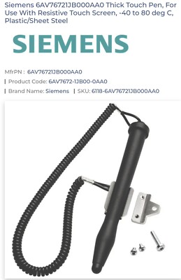 New SIEMENS 6AV76721JB000AA0 Thick Touch Pen With Mounting Hardware US ...