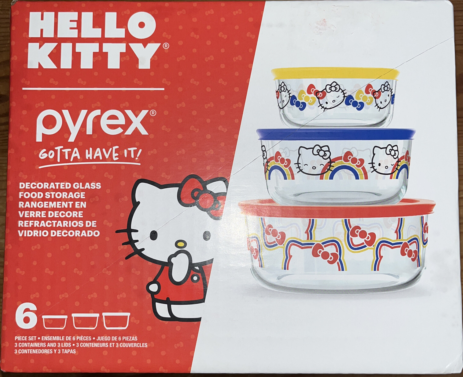 Pyrex® 6-piece Glass Storage Set: Hello Kitty®, Ribbons & Bows - NIB | eBay