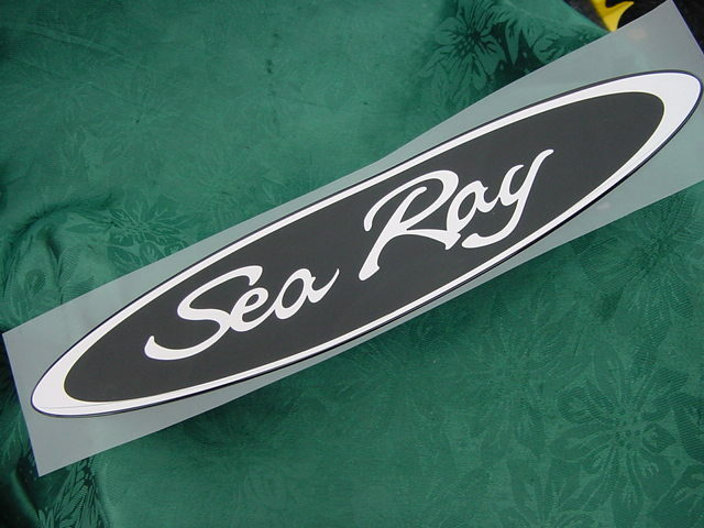 SEA RAY BLACK & CHROME 13" OVAL EMBLEM SEARAY HULL SIDE NEW! 13 x 2-3/4 ...