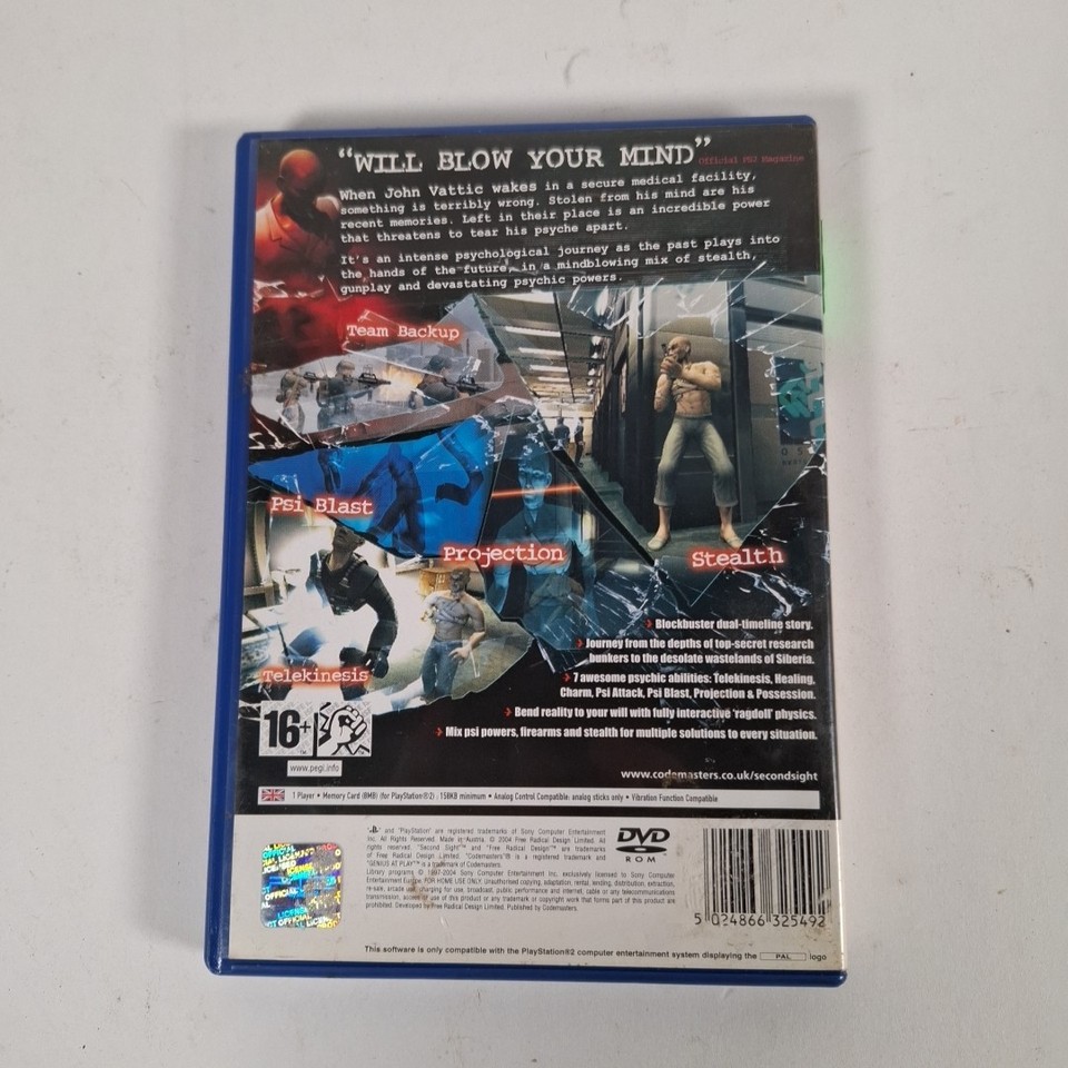 Second Sight Playstation PS2 Video Game Manual PAL | eBay UK