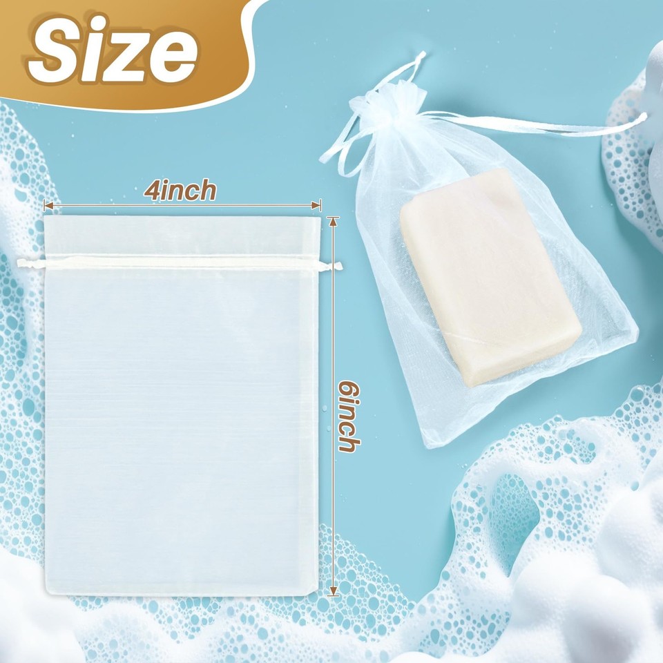 10 Mesh Soap Bags for Soap Bars - 4"X6" Hanging Dry Organza Bags Bar ...