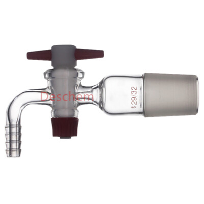 29/32 Glass Vacuum Adapter Bent Hose Connection Lab PTFE Stopcock ...
