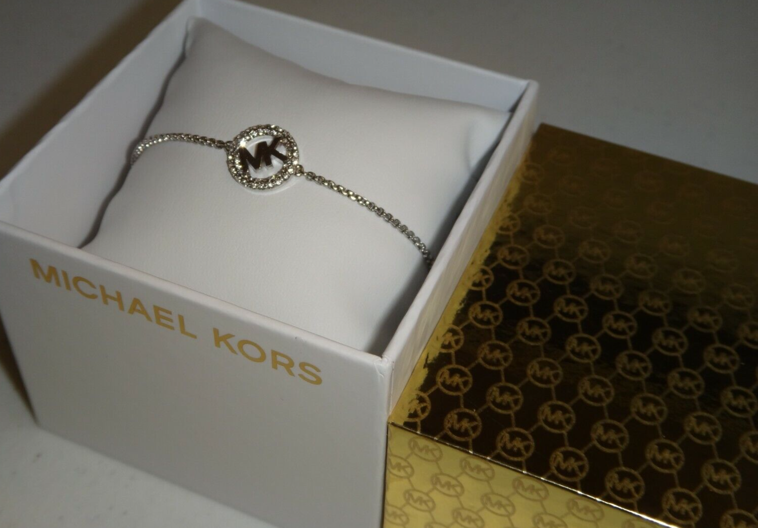 Michael Kors Logo Silver Slider Adjustable Bracelet Crystals MKJ7320040 ...
