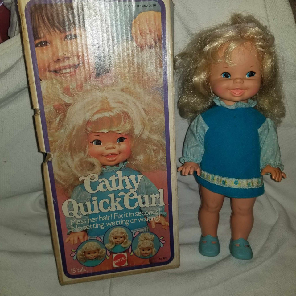 Vtg-1974-70s-Mattel-Cathy Quick Curl-Kathy-Doll-Original Blue Dress ...
