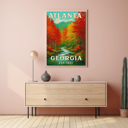 Atlanta Georgia Fall Colors River Est Travel Poster | eBay