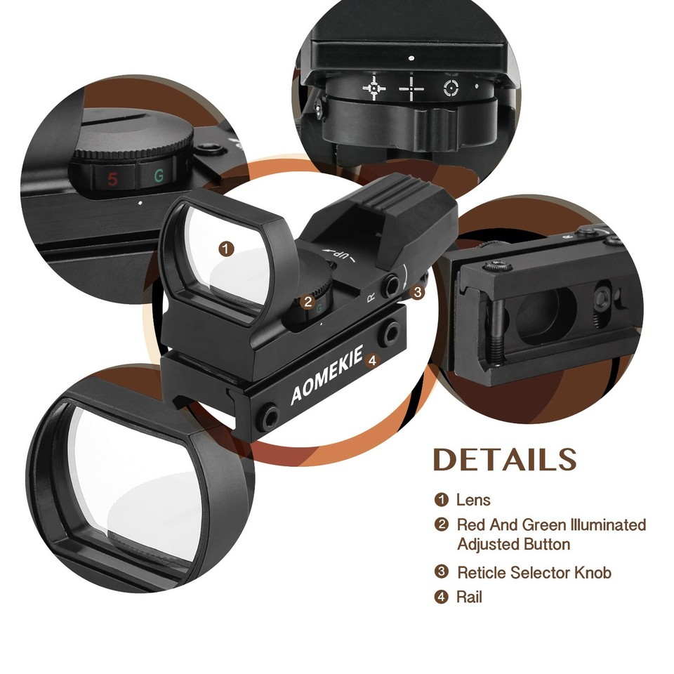 Red Green Dot Rifle Scope 4 Reticles Reflex Sight Tactical with 20mm ...