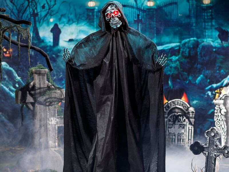 Animated Skeleton 5.5 Ft Standing Halloween Prop Death Grim Reaper ...