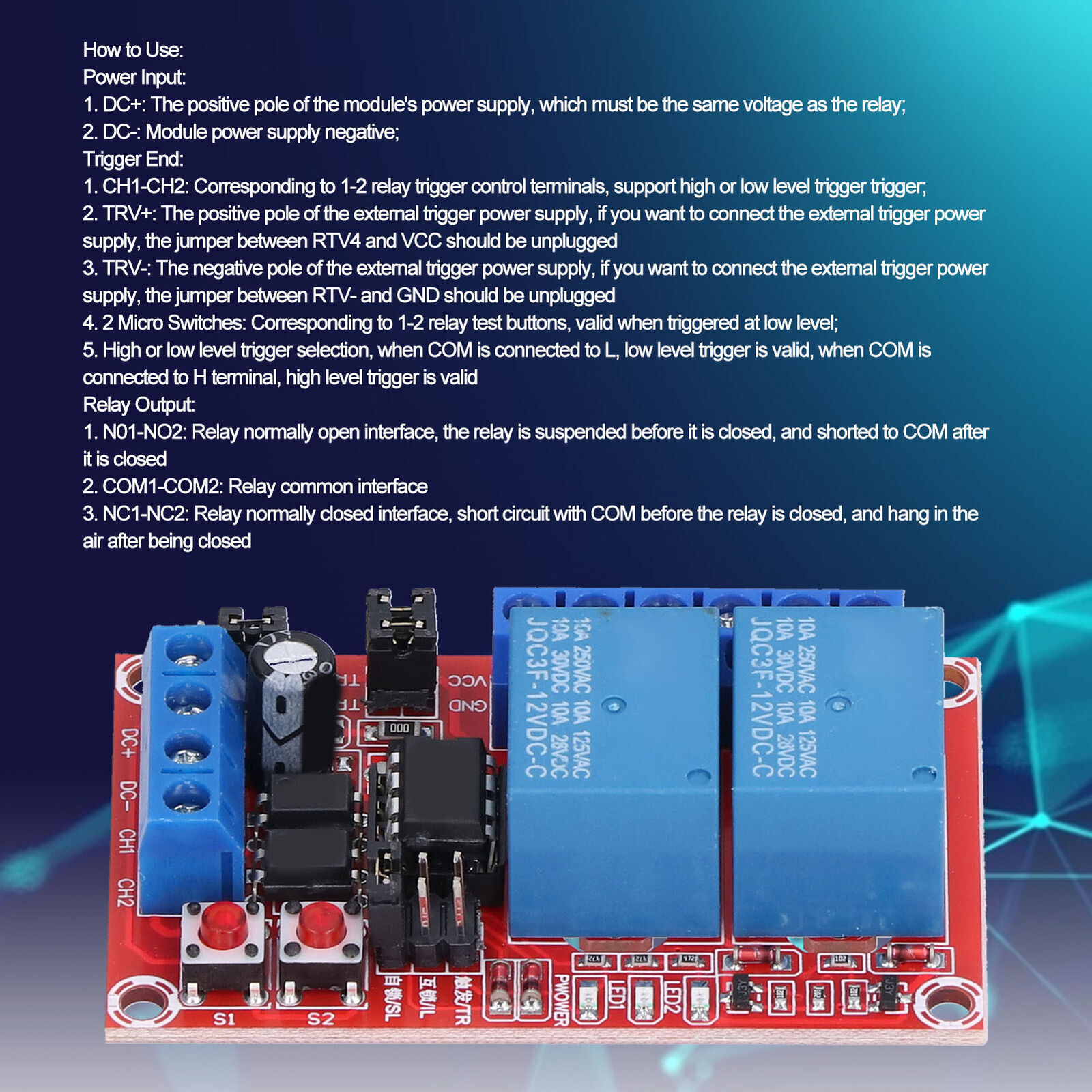Relay Module 2 Channel Button Self Locking Interlock High Low Level ...