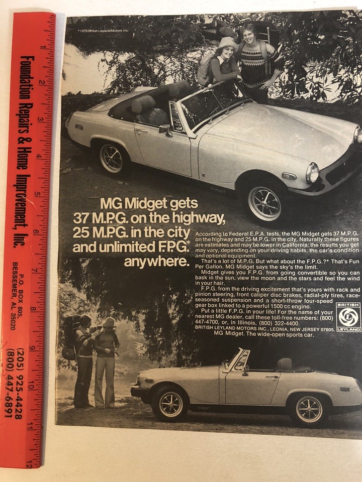 1976 Midget MG Car Vintage Print Ad pa8 | eBay