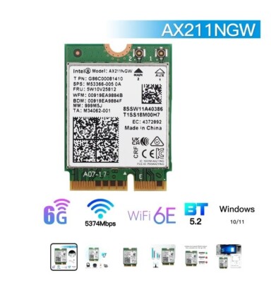 Intel AX211NGW Bluetooth 5.2 WiFi Tri-Band 2.4/5G/6Ghz Network Card ...