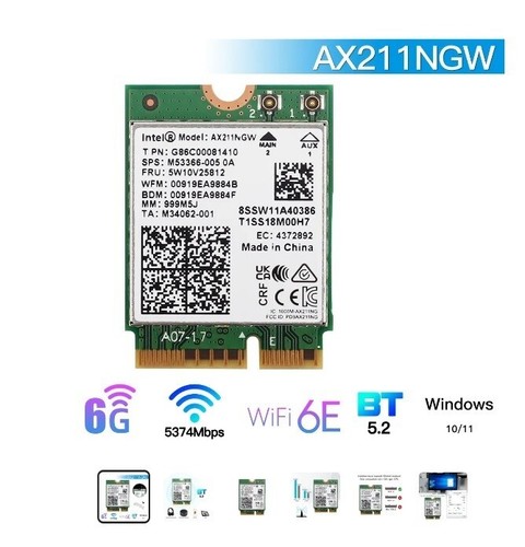 Intel AX211NGW Bluetooth 5.2 WiFi Tri-Band 2.4/5G/6Ghz Network Card ...