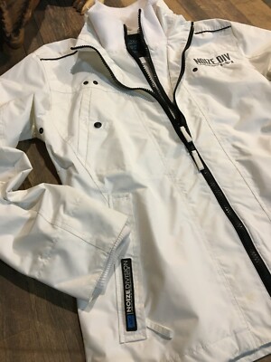 rare NOIZE Jacket Men's XL white zip rain wind breaker dress coat cool ...