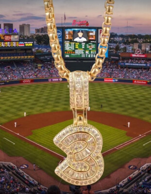 Boys Mens Baseball 14K Gold Plated Iced Number Pendant Chain Drip ...