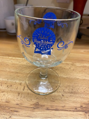 Vintage Pabst Blue Ribbon Glass Beer Thumbprint Goblet Mug stemware | eBay