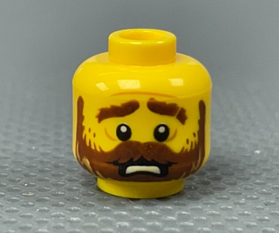 LEGO Yellow Male Minifigure Head Brown Beard Thick Eyebrows Moustache ...