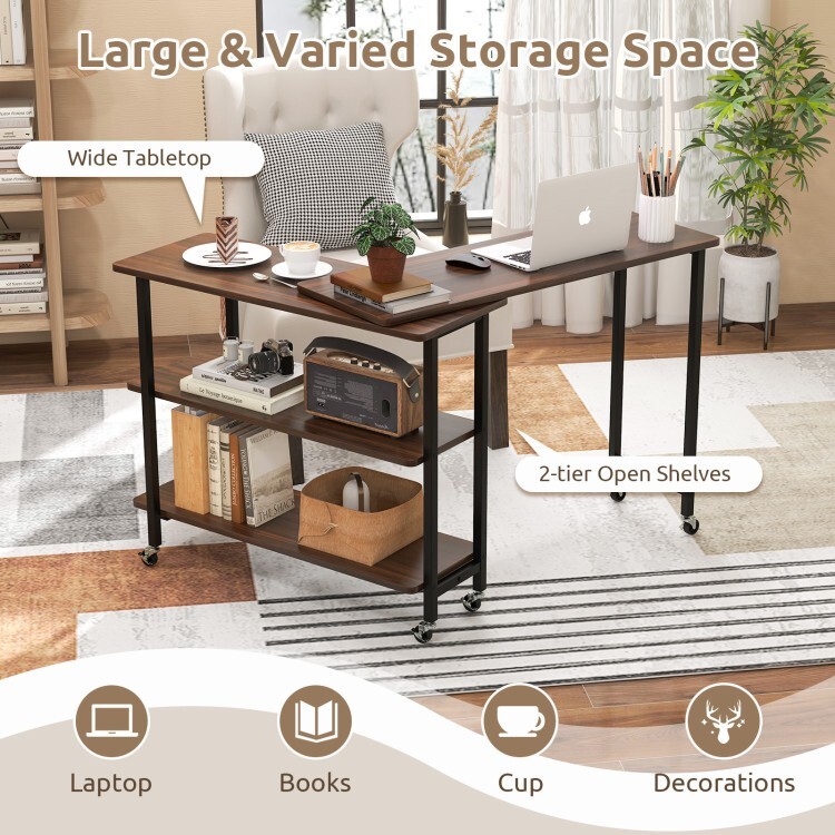 360° Home Office Computer Desk Rotating Sofa Side Table w/2 Tier ...