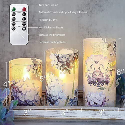 Flameless Candles Flicker Dim With Remote Blue Violet Hydrangea Spring ...