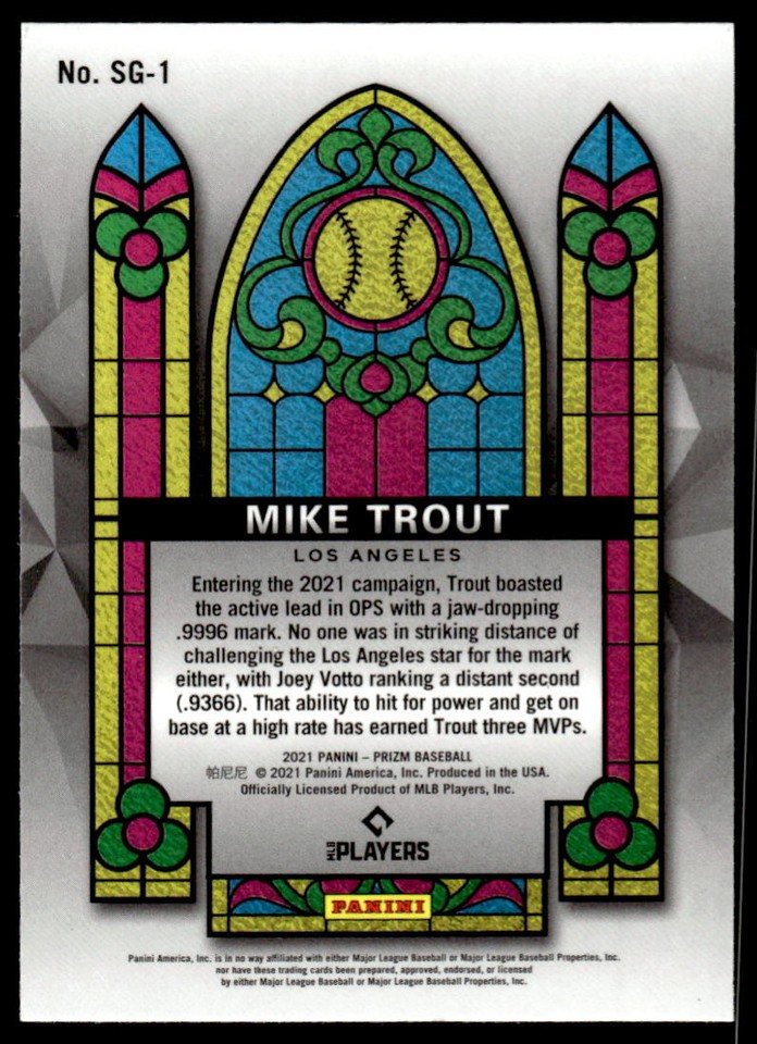2021 PANINI PRIZM MIKE TROUT SG-1 MINT STAINED GLASS BASEBALL LOS ...