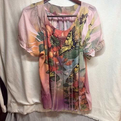 Butterfly Floral Flowy Top Colorful Whimsy Fairy Core Coastal Boho ...