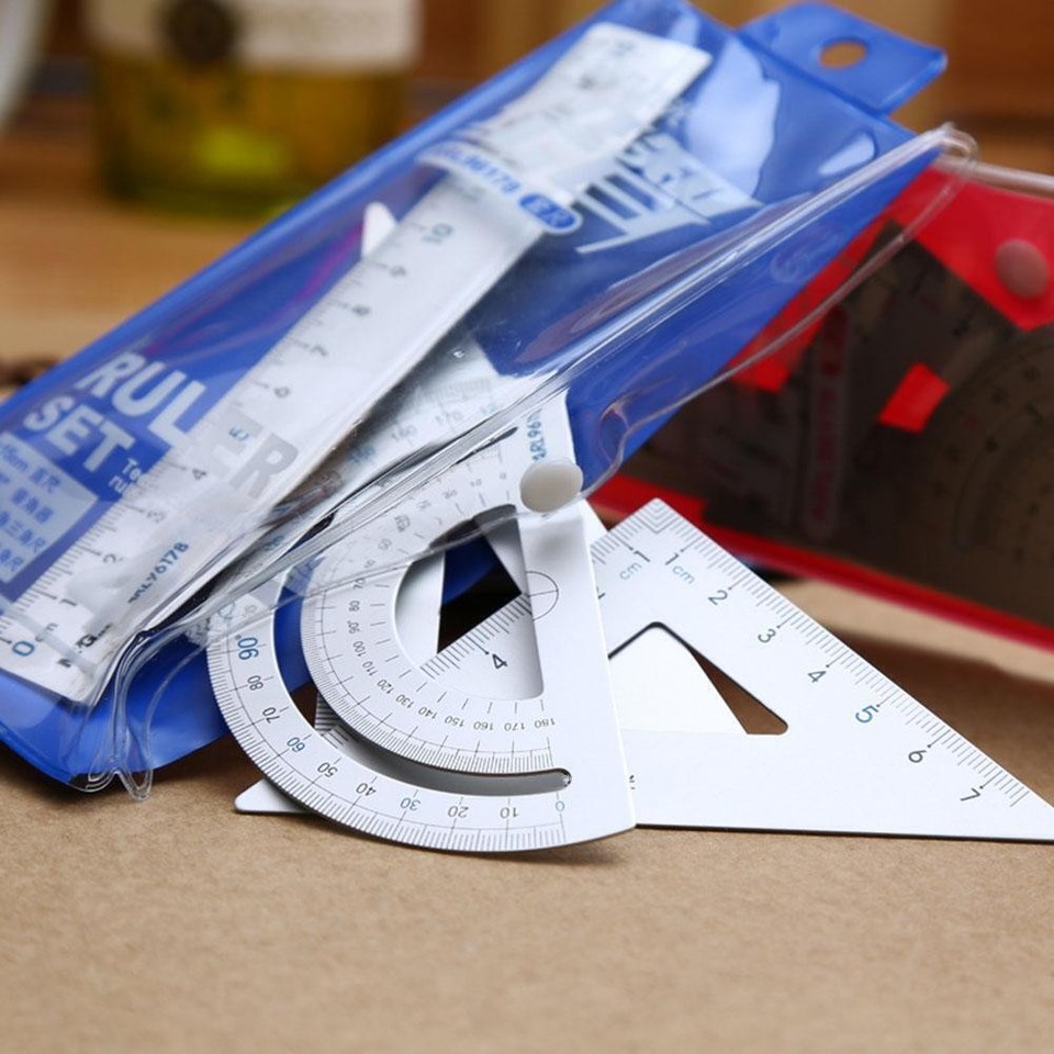 4Pcs Drawing Supplies Set Square Triangle Ruler Aluminum Protractor Z ...