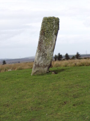 Photo 6x4 Rangag Standing Stone with wind turbines behind to left c2007 ...