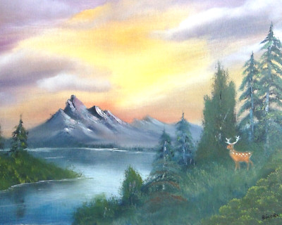 Sunset Fawn Colorful Original Signed Oil Painting 18x24 Inches | eBay