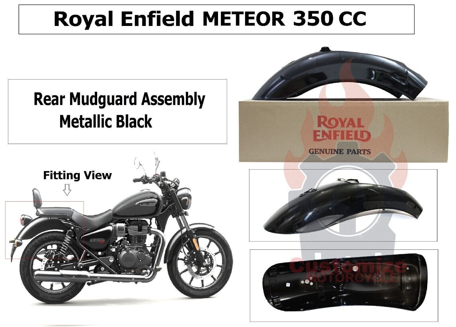 Royal Enfield "Rear Mudguard Metallic Black" Fit for "Meteor 350" | eBay
