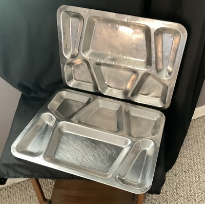2 US Navy USAF Stainless Steel Food Trays With 6 Sections, one with USN ...