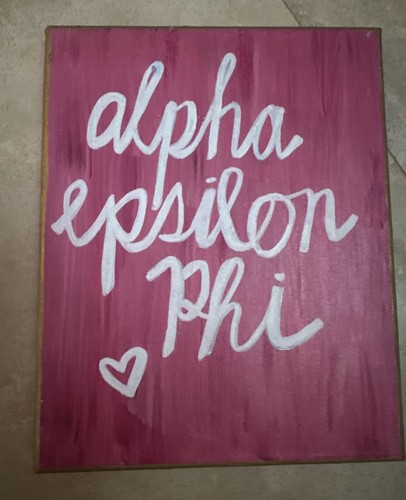 Alpha Epsilon Phi AEPhi Sorority Handmade Canvas Pink Cursive | eBay