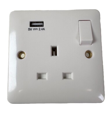 MK Single Socket + USB 13A 1 Gang DP Switch Socket + USB 5v/2.4A ...