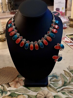 STUNNING Vintage 1950s PAKULA Necklace & Earrings Green Burnt Orange ...