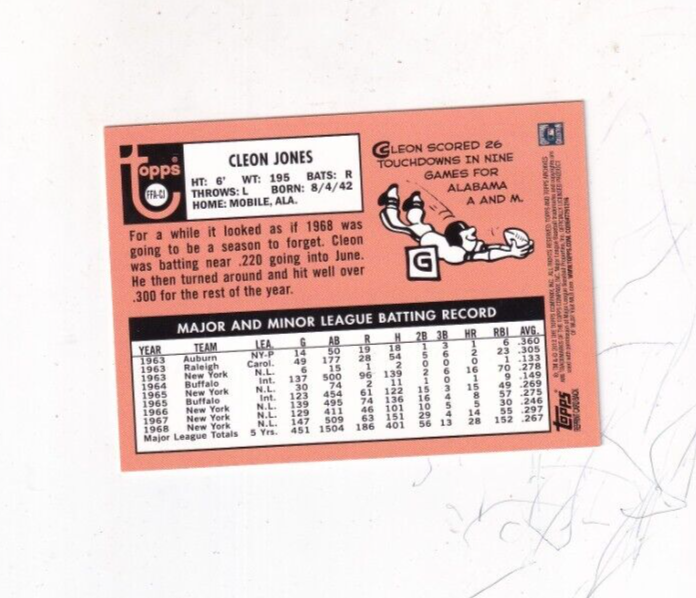2012 CLEON JONES TOPPS ARCHIVES FAN FAVORITE AUTO/AUTOGRAPH 1969 NEW ...