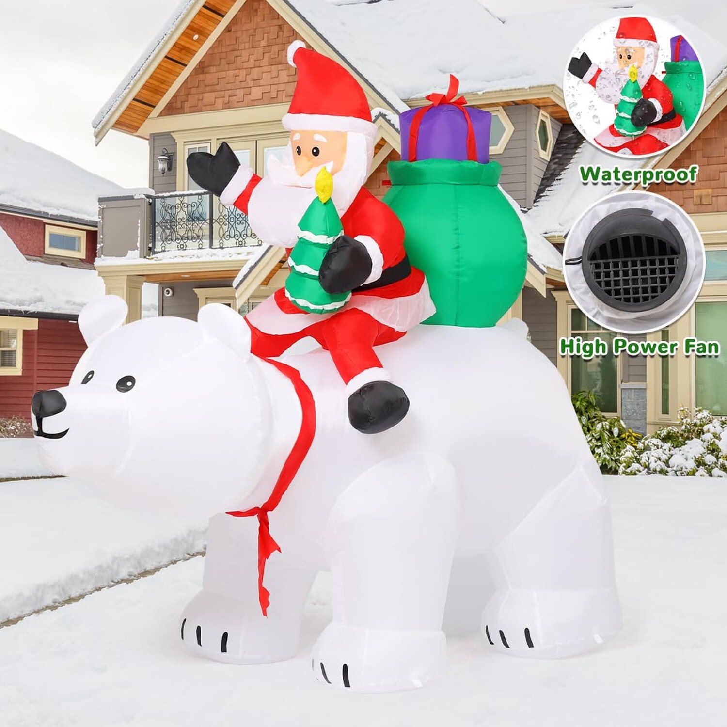 GOOSH 6 FT Christmas Inflatables Santa Clause Riding Bear with Shaking ...