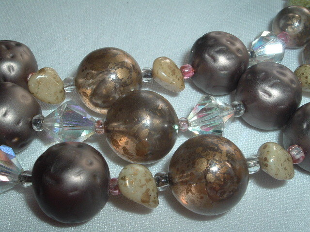 VINTAGE AB CRYSTAL AGATE CELLULOID BEAD 3 STRAND BIB NECKLACE | eBay