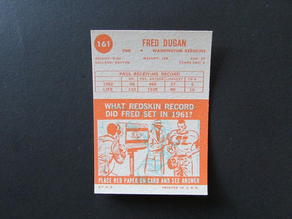 1963 Topps Football Set Break Card #161 Fred Dugan | eBay