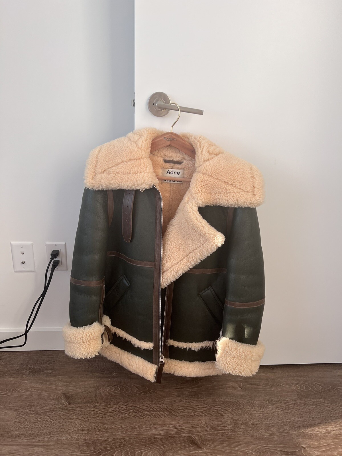 Acne Studios Raf Army Green Shearling Jacket - Gem