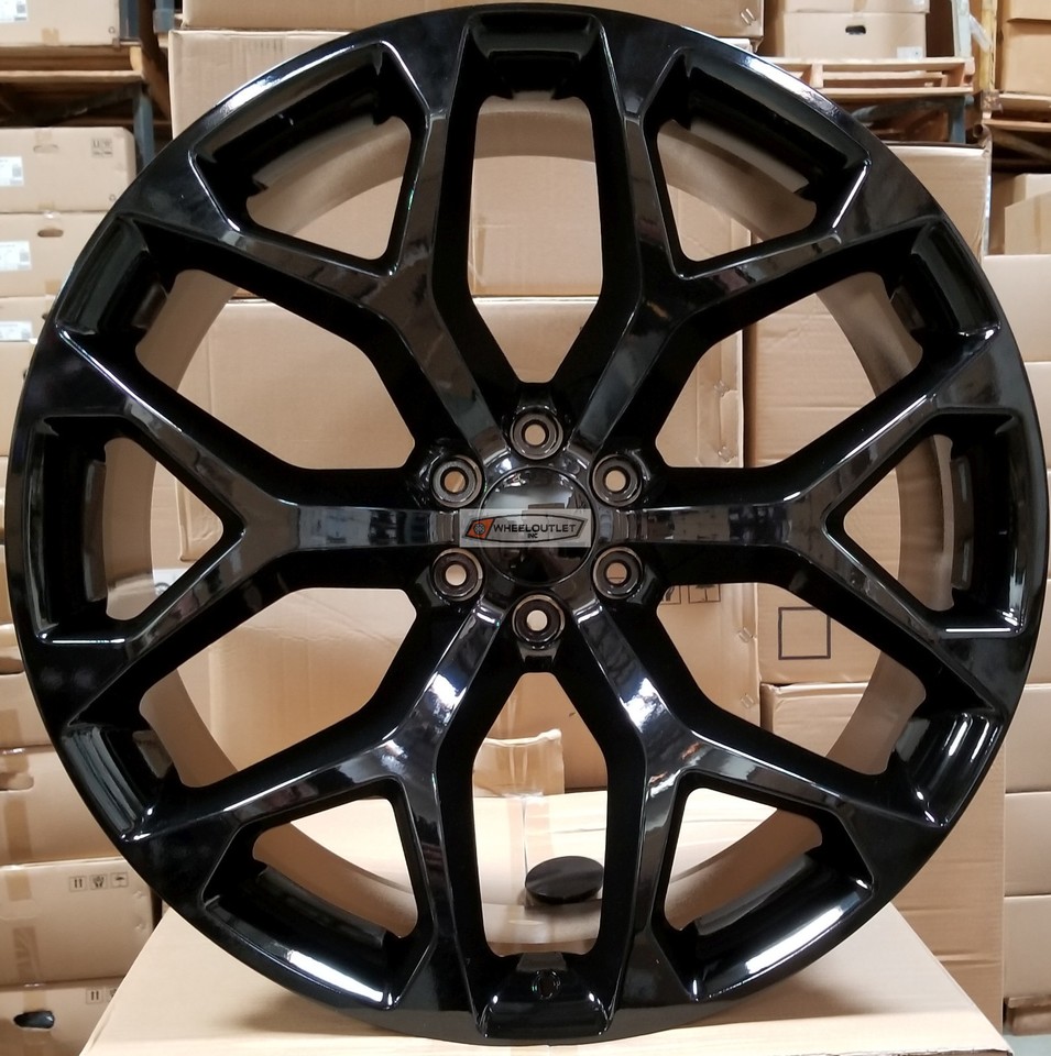 24 Snowflake Replica Wheels TPMS Tires Black Rims Yukon Sierra Tahoe ...