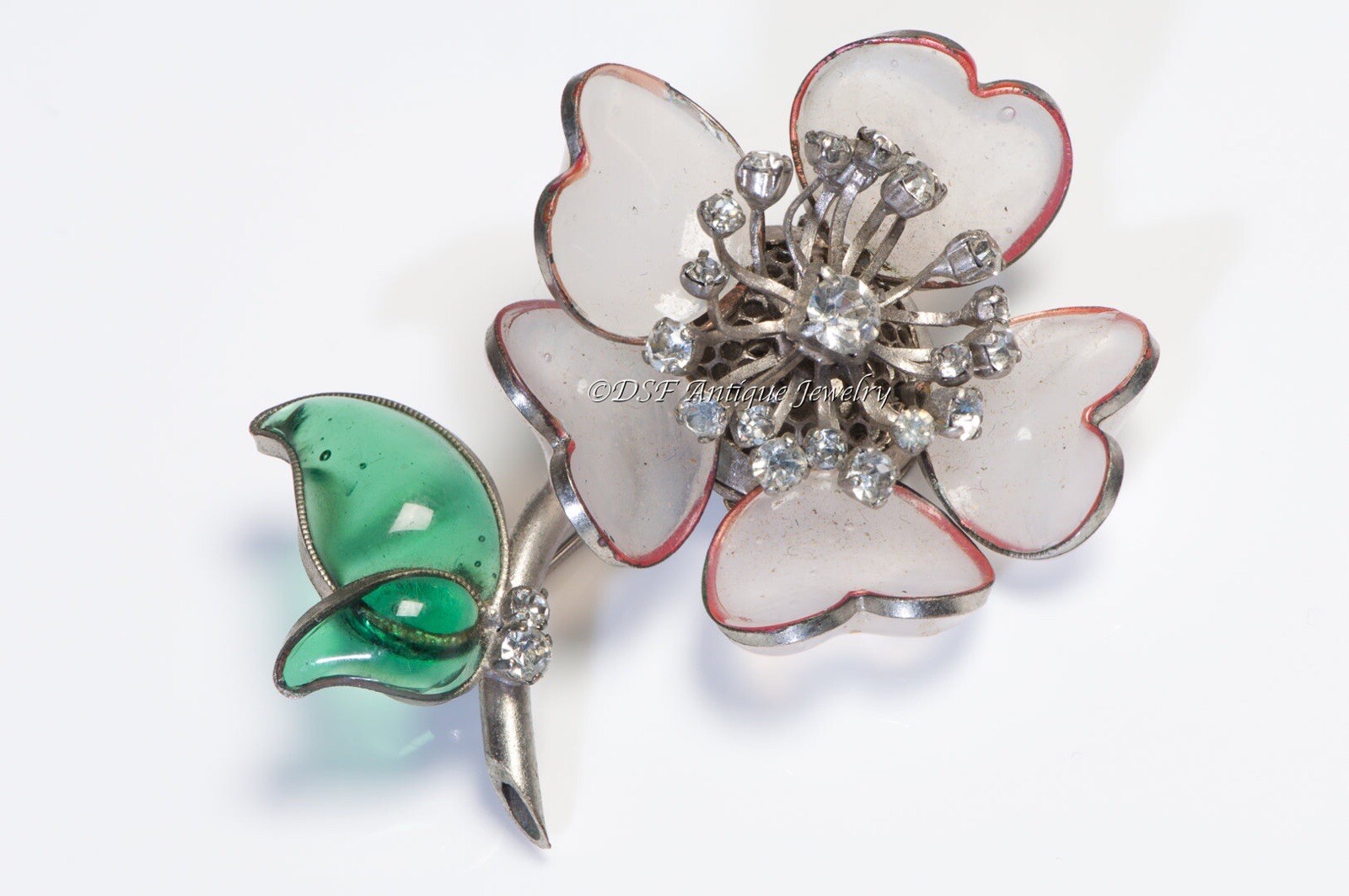 Coco Chanel 1930’s Gripoix Green White Glass Camellia… - Gem