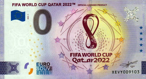 Zero Euro Bill - 0 Euro Bill - FIFA World Cup Qatar 2022 - Emblem 2022 ...