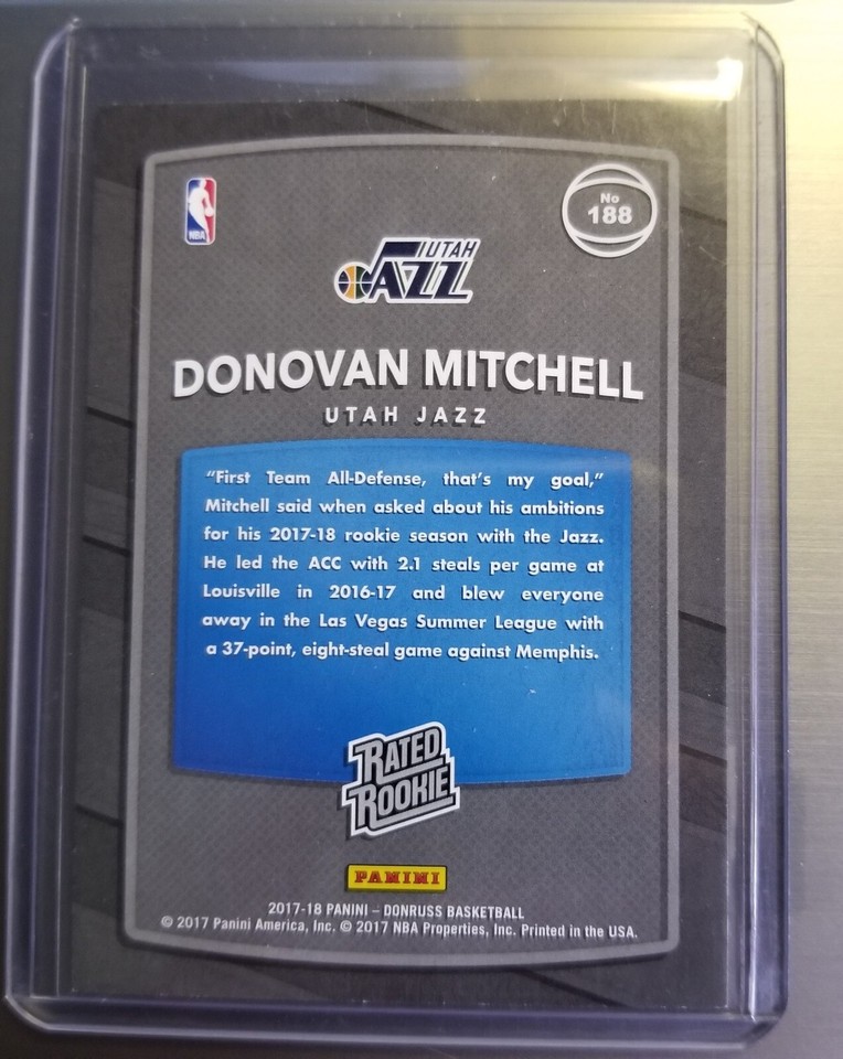 2017-18 Panini Donruss - Rated Rookies #188 Donovan Mitchell (RC) UTAH ...