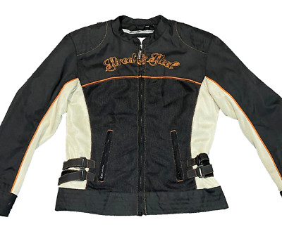Street & Steel Motorcycle Jacket Womens M Black White Orange Zipped ...