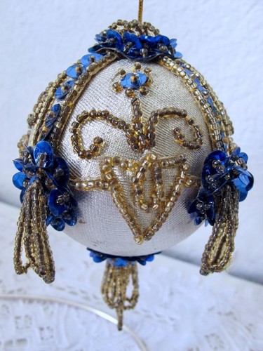 Vintage Styrofoam Ball Push Pin Blue Sequin & Bead Christmas Ornament ...