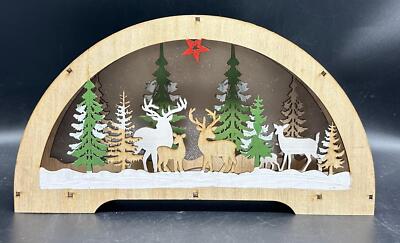 Lighted Wood Arch Shadow Box With Laser Cut Deer And Trees Winter Scene ...