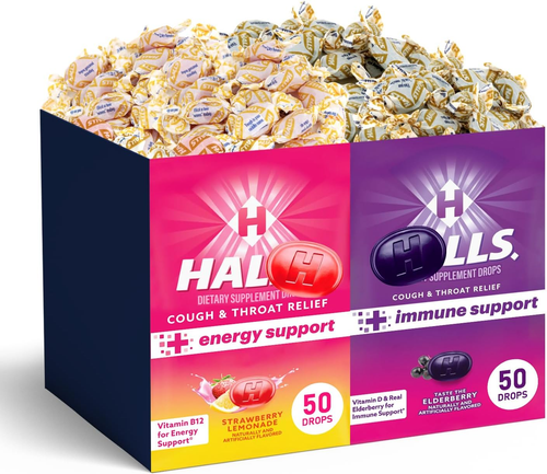 Halls Cough Drops, 100Ct Bulk Pack W/ 50 Each Flavor, Cold & Winter ...
