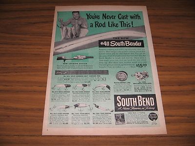 1947 Print Ad South Bend #411 Bender Fishing Rods Oreno Lures Indiana ...