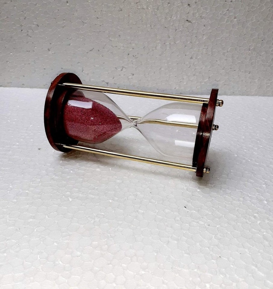 Wooden Brass Hourglass Sand Timer Red Sand Vintage Desk Decor Gift Mini ...