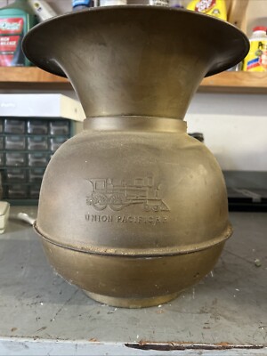 Antique BRASS SPITTOON "UNION PACIFIC R.R." Double-Sided EMBOSSED ...
