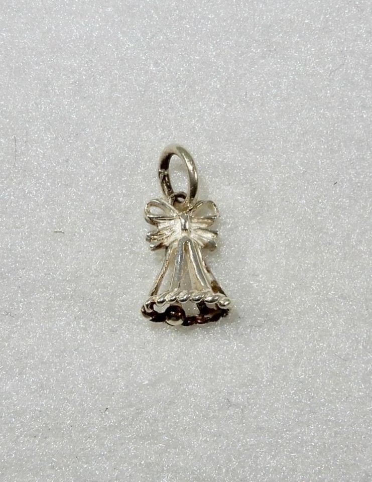 Bell and Bow Small 3-Dimensional Charm or Pendant 925 Sterling Silver ...